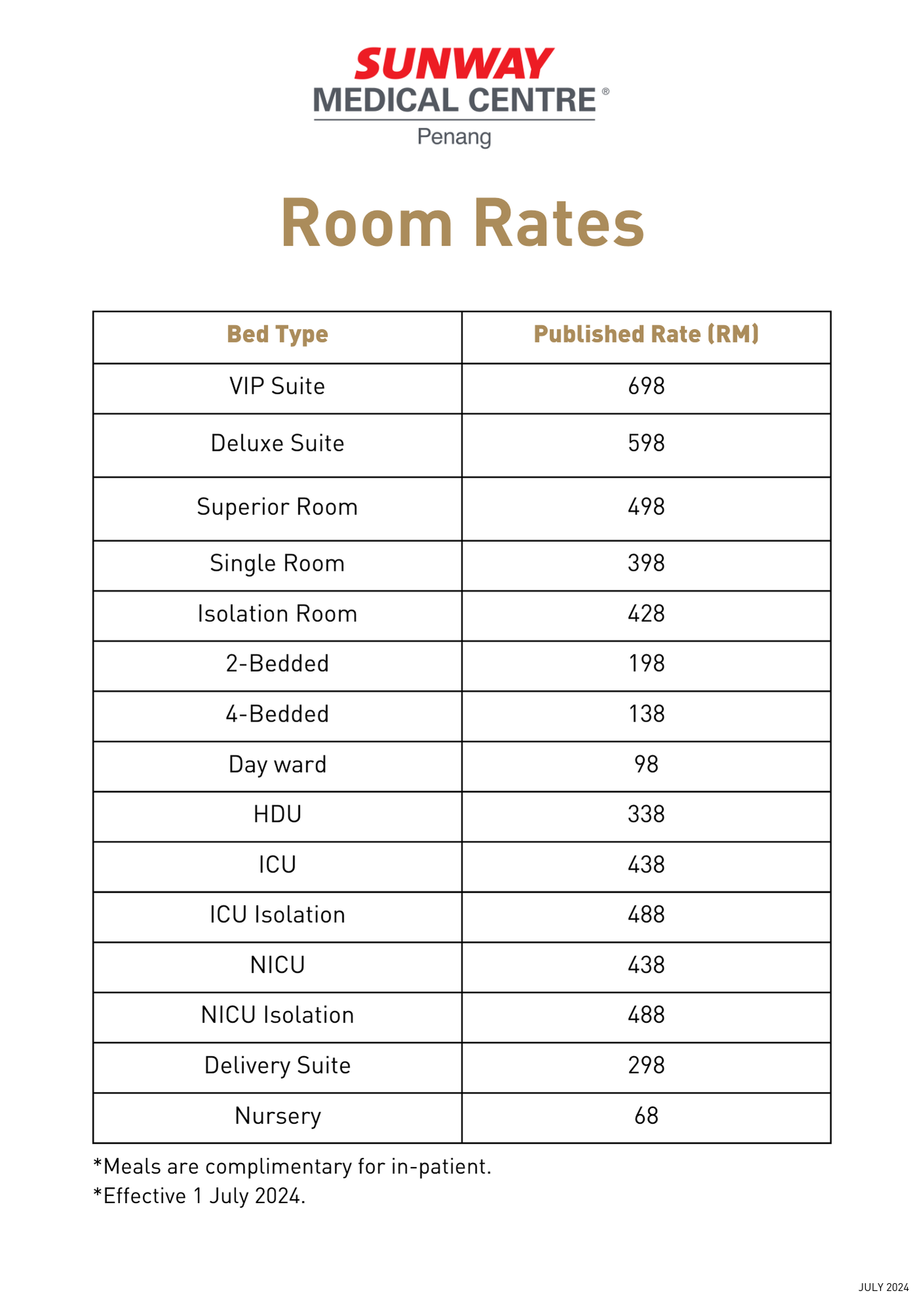 Room Rates and Amenities | Sunway Medical Centre Penang
